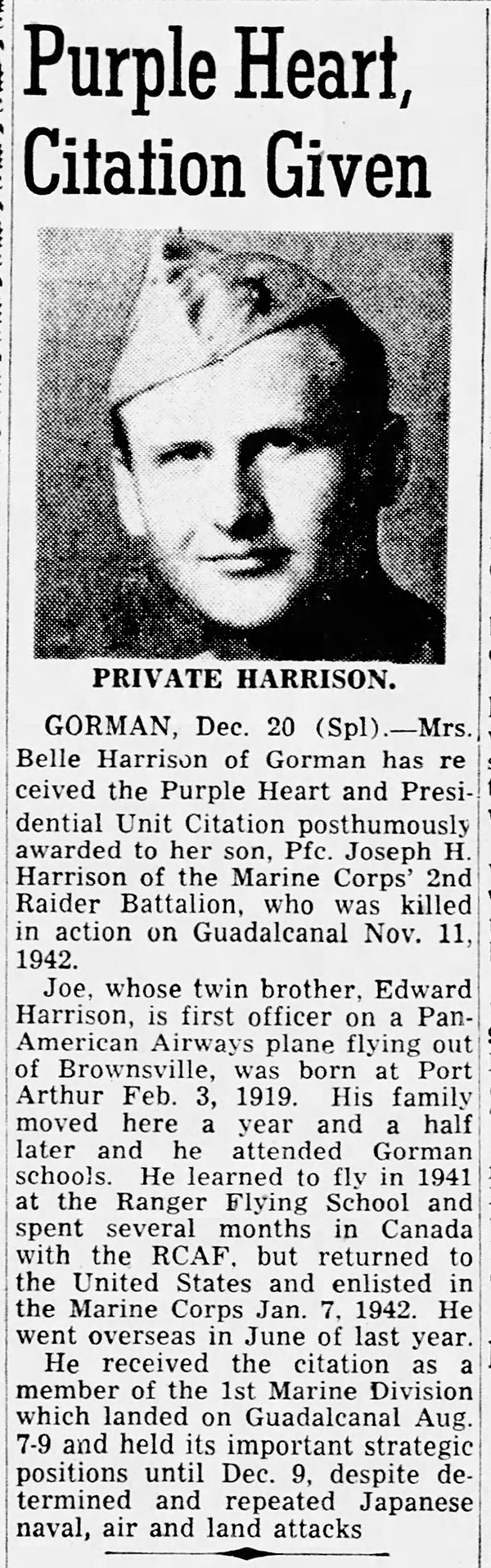 Joseph H. Harrison - Unaccounted For - Missing Marines
